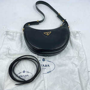 Prada | Bags | Prada Arqu Black Calfskin Leather Shoulder Bag Crescent Moon Shape | Poshmark